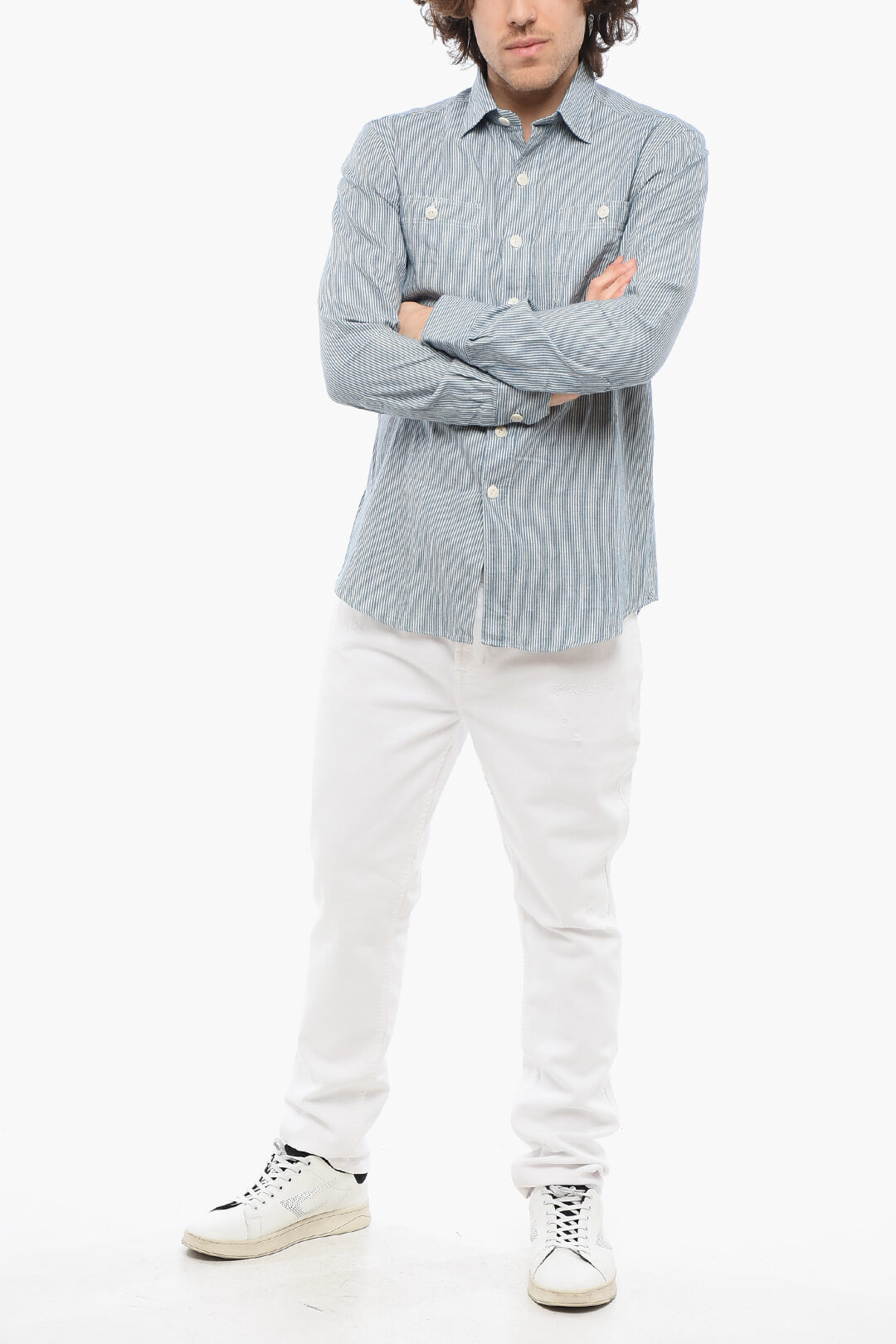 Salvatore Piccolo Cotton Striped Shirt STEVE with Contrast Buttons men ...