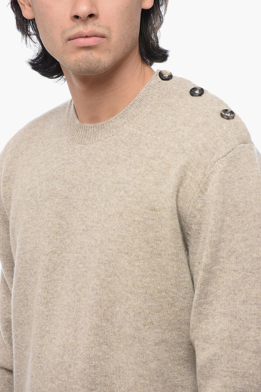 Bottega Veneta Crew Neck Cashmere Blend Sweater with Buttons Bottega Veneta Crew Neck Cashmere Blend Sweater with Buttons