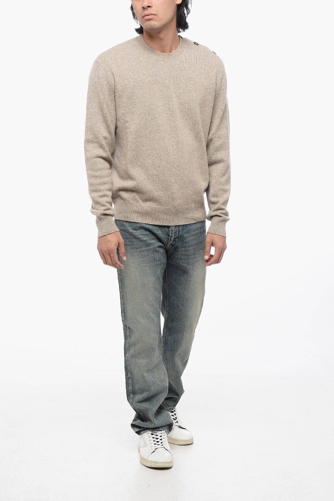 Bottega Veneta Crew Neck Cashmere Blend Sweater with Buttons Bottega Veneta Crew Neck Cashmere Blend Sweater with Buttons