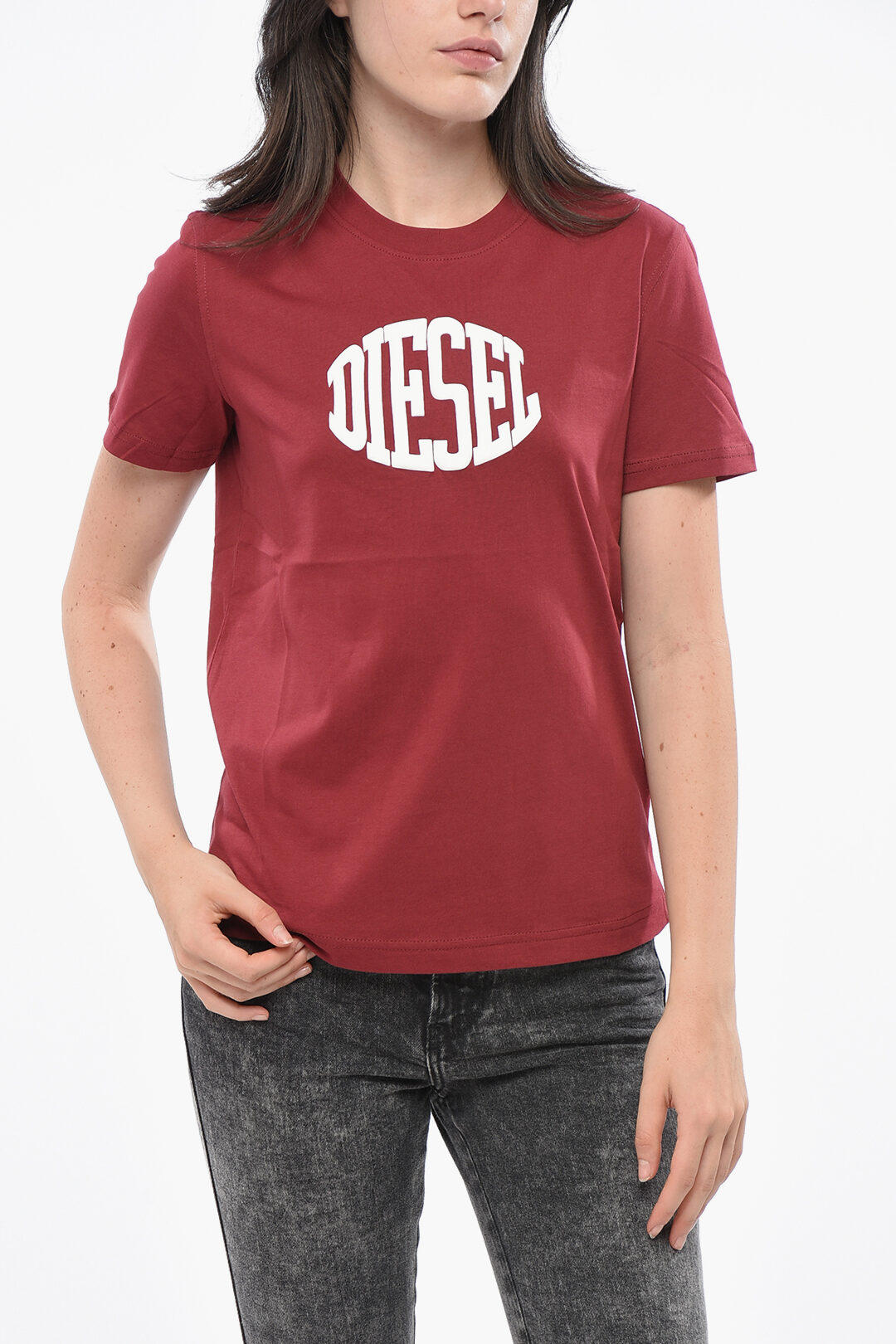 Diesel Crew Neck Cotton T-Shirt with Embossed Logo damen - Glamood Outlet