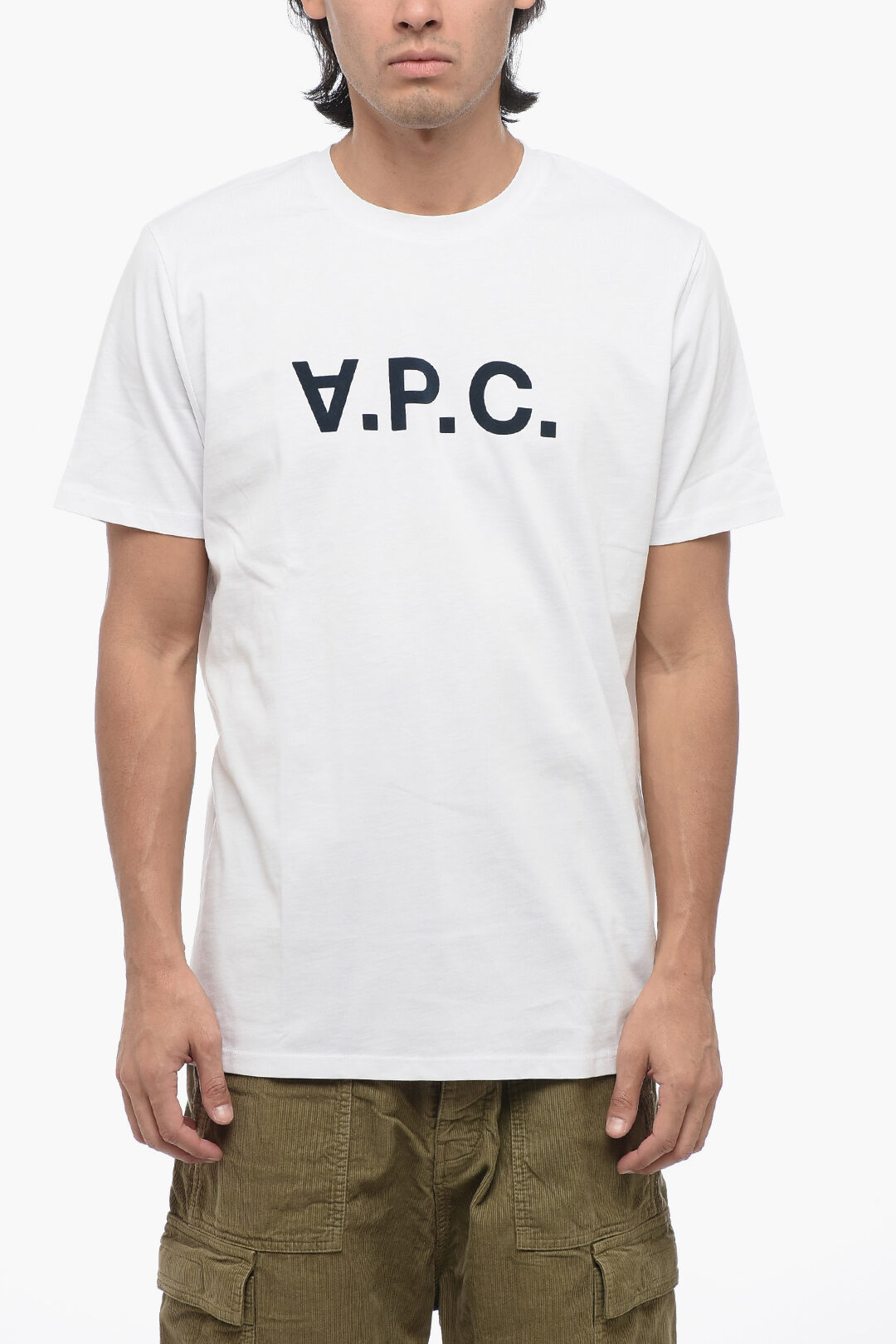 A.P.C. Crew Neck Cotton T-Shirt with Flocked Logo men - Glamood Outlet