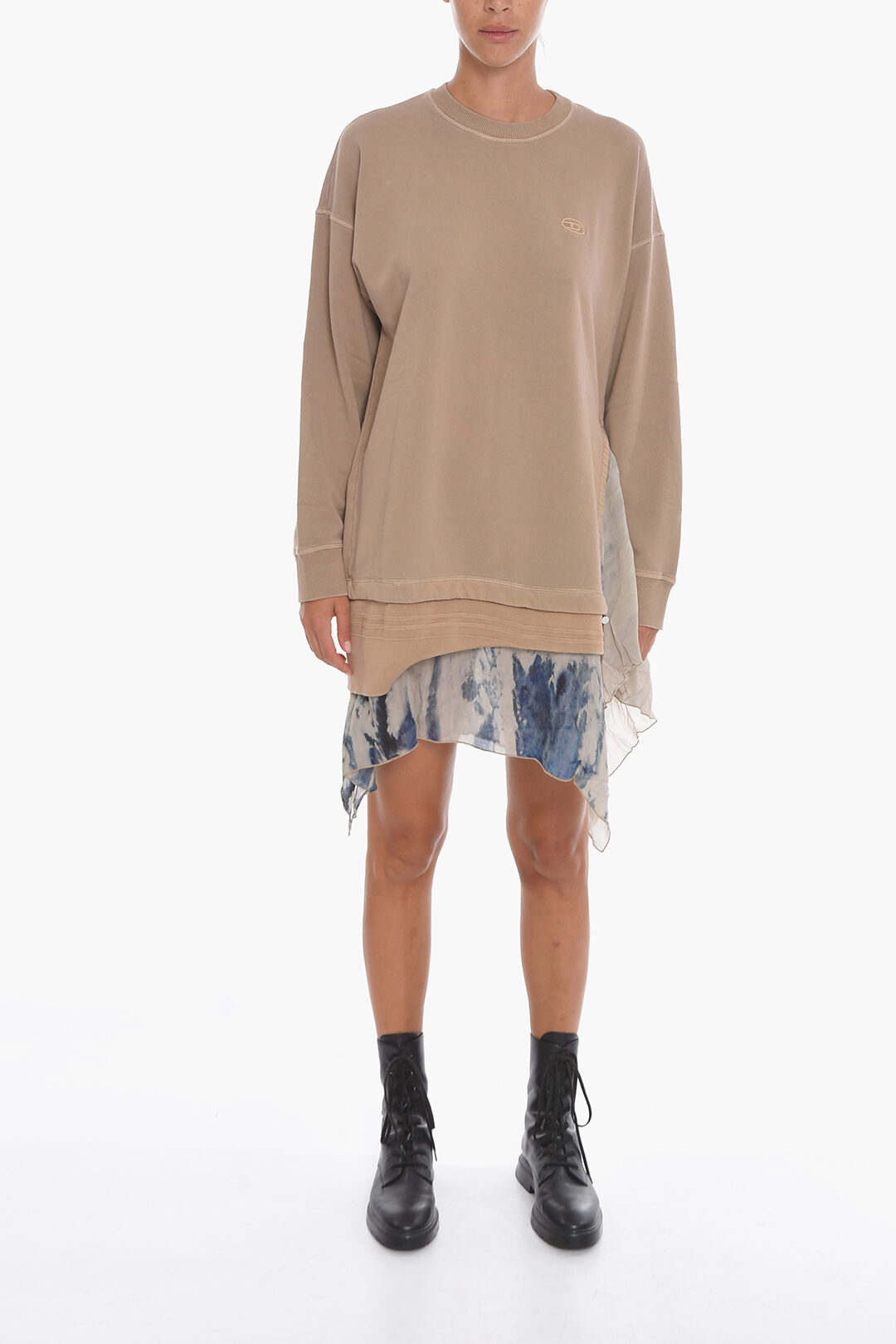 Diesel Crew-neck D-ROLLY Sweat Dress with Asymmetrical Chiffon women ...