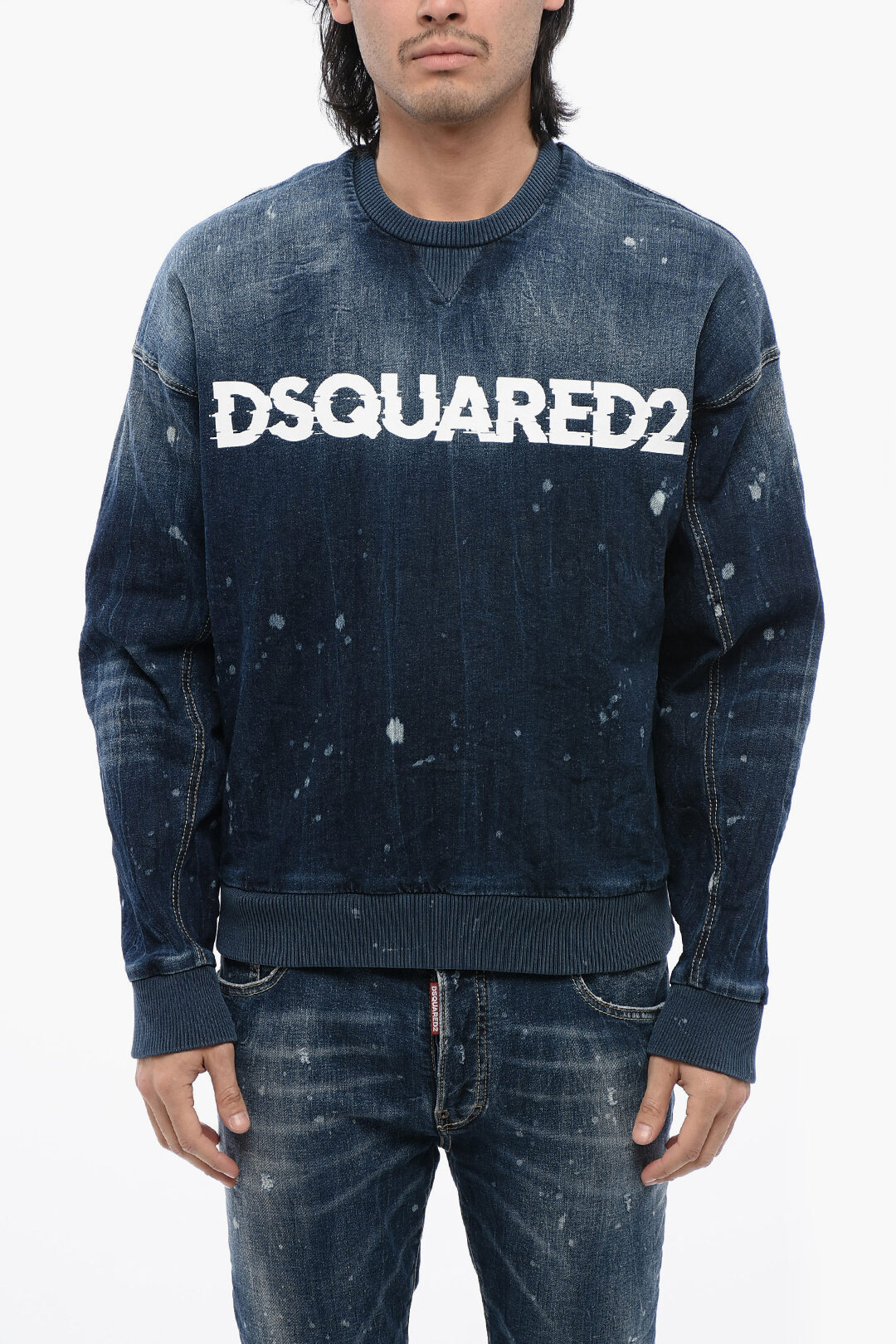 Dsquared2 Crew Neck Denim Sweatshirt with Printed Logo men - Glamood Outlet
