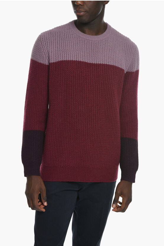 Corneliani Crew Neck Two Tone Cashmere Pullover In White | ModeSens