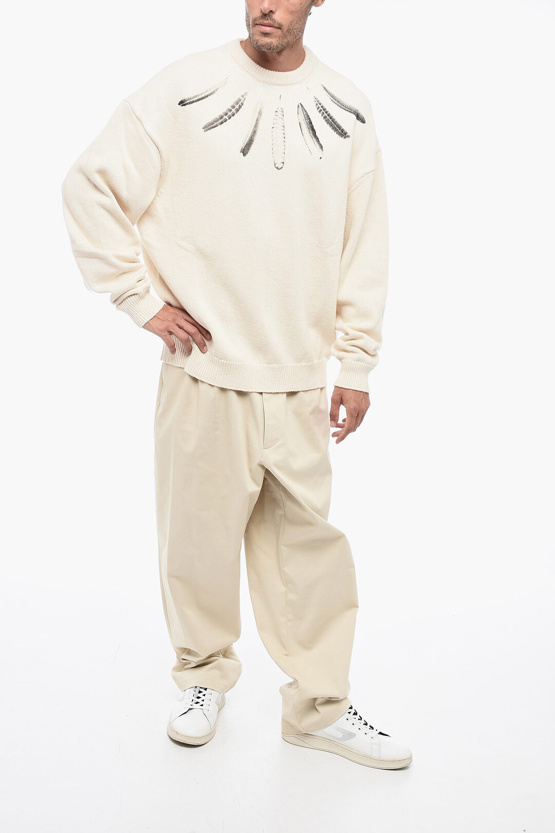 Marcelo Burlon Crew Neck WIND FEATHERS Cotton Sweater with Print men ...