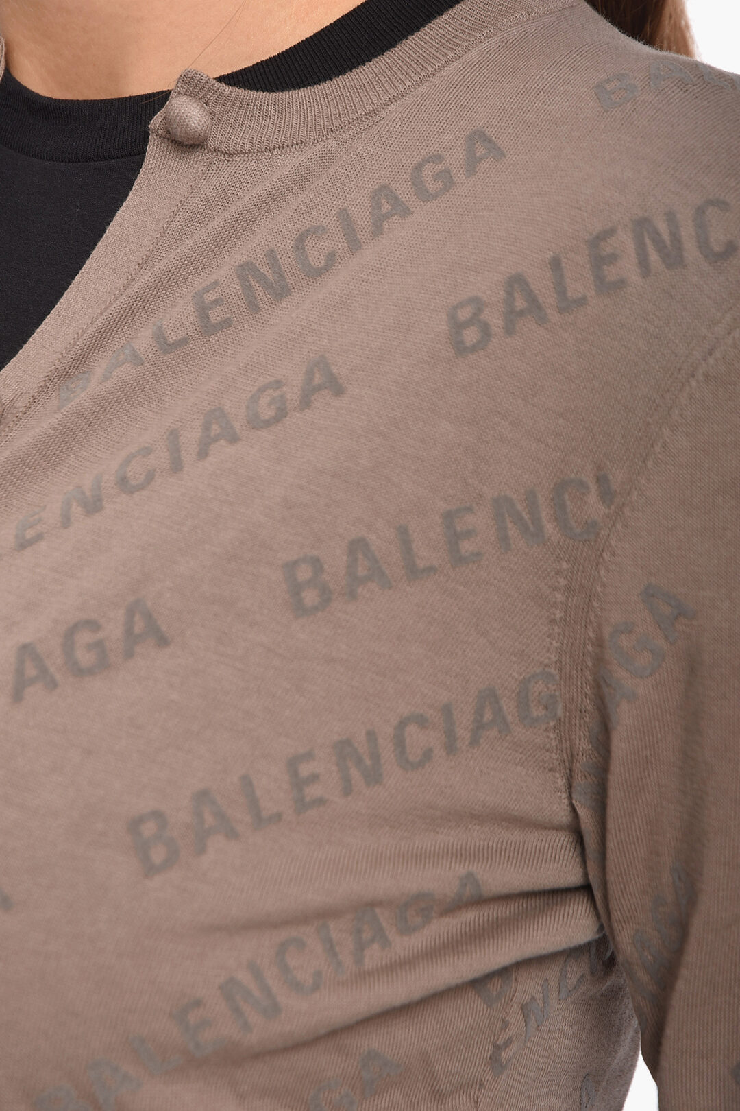 Balenciaga Crop Cardigan with Allover Ton-sur-ton Lettering women ...