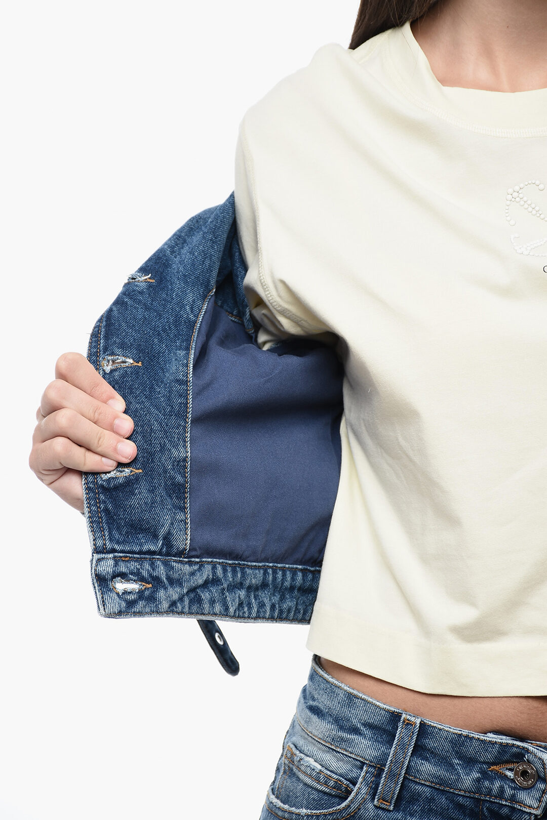 Off-White Cropped Fit Denim Jacket with Harness Detail women - Glamood ...