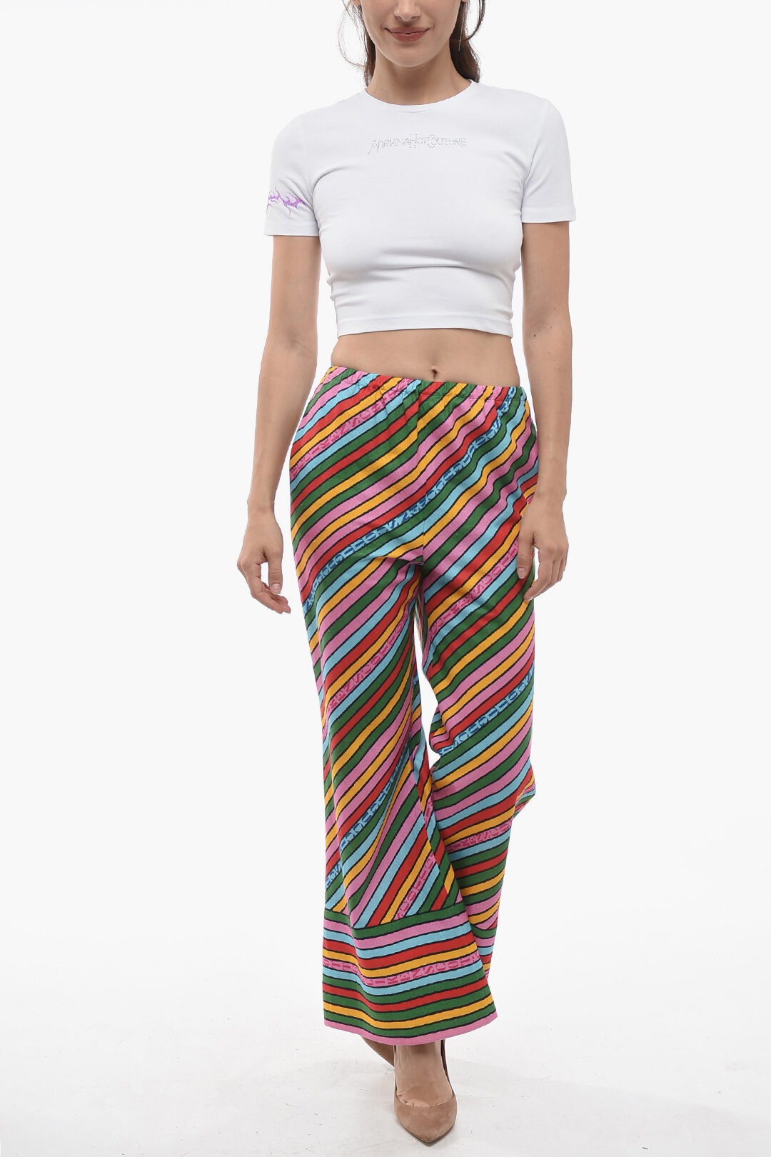 Gucci Cropped Fit Linen Pants with Transversal Stripe Motif women ...
