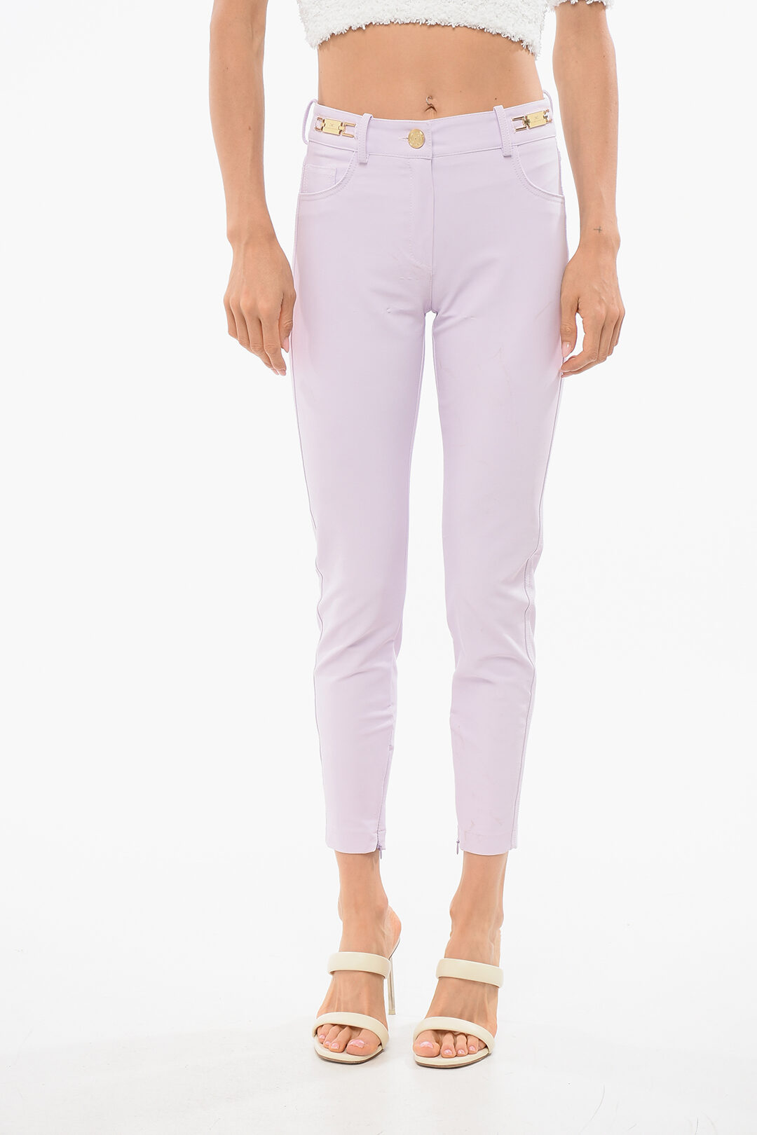 Elisabetta Franchi Cropped Fit Stretch Fabric Pants with 5-Pockets ...