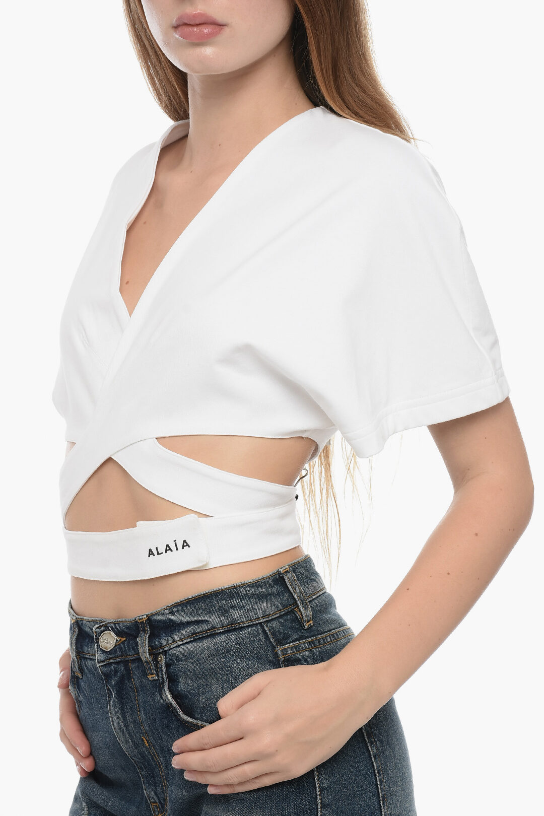 Alaia Crossed Crop Top with Logoed Velcro Closure women - Glamood Outlet