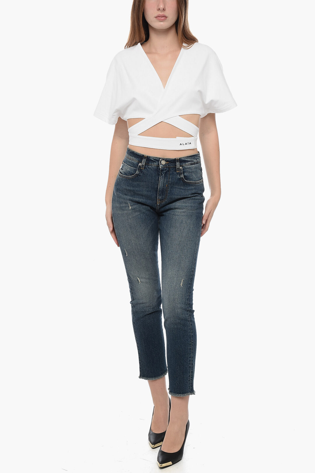 Alaia Crossed Crop Top with Logoed Velcro Closure women - Glamood Outlet