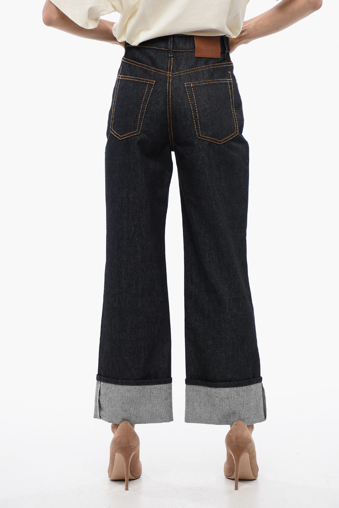 Alexander McQueen Cuffed Hem Jeans with Visible Stitching 22.5cm women ...