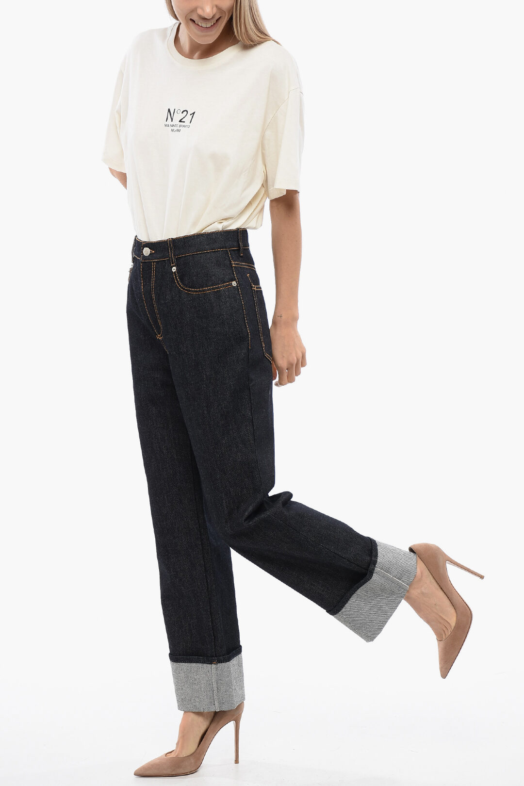 Alexander McQueen Cuffed Hem Jeans with Visible Stitching 22.5cm women ...