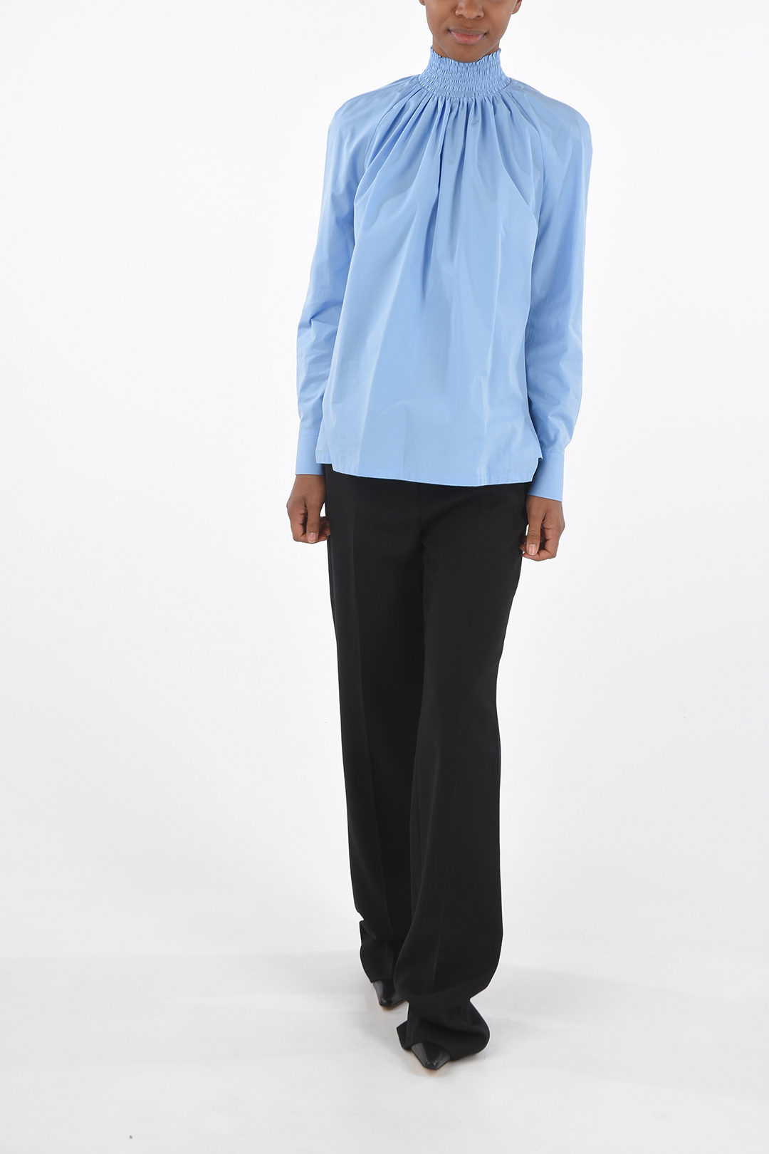 Prada Curled Neck Cotton Blouse with Back Buttoning women - Glamood Outlet