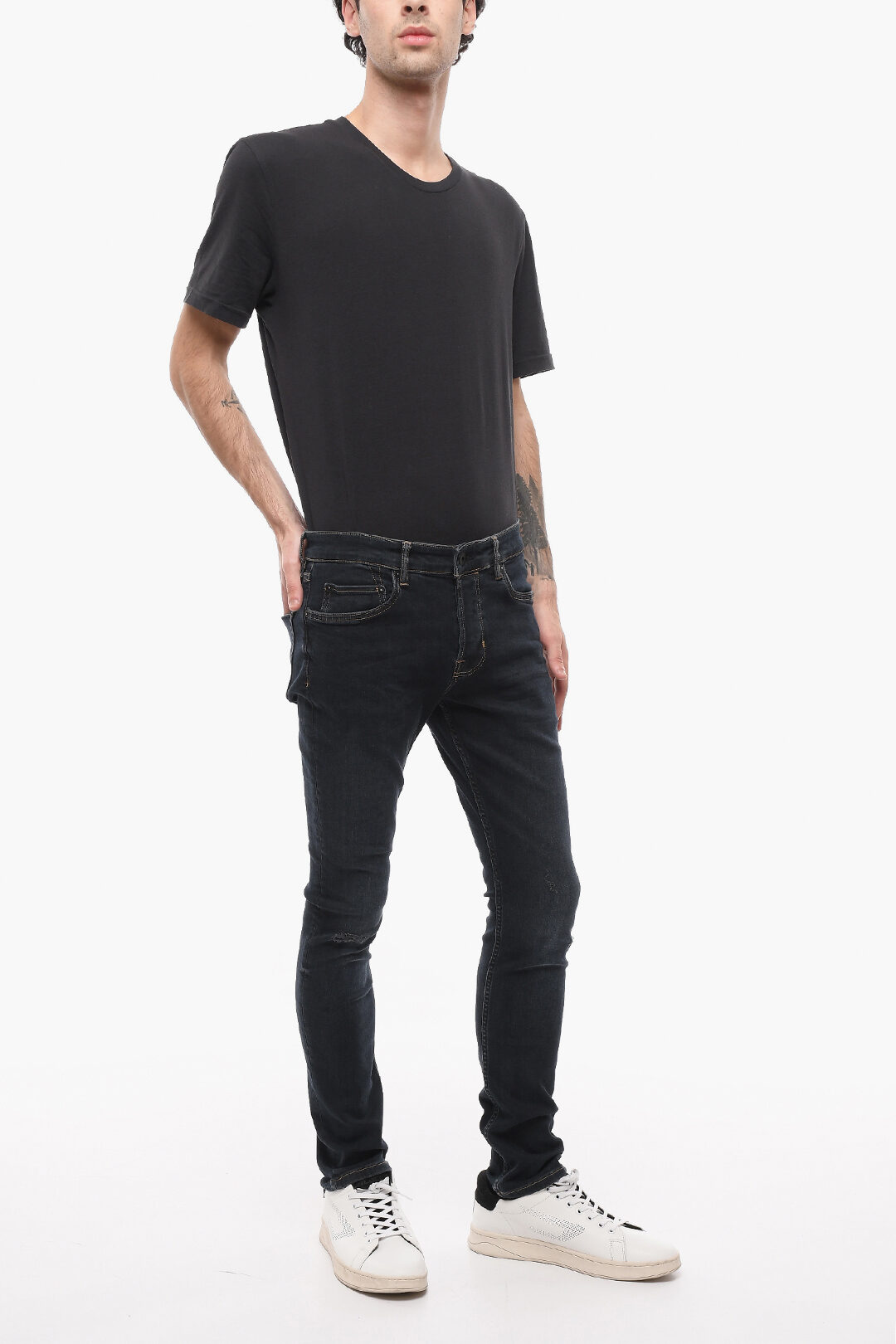 AllSaints Dark Wash DAMAGED Cigarette Jeans 15cm herren - Glamood Outlet