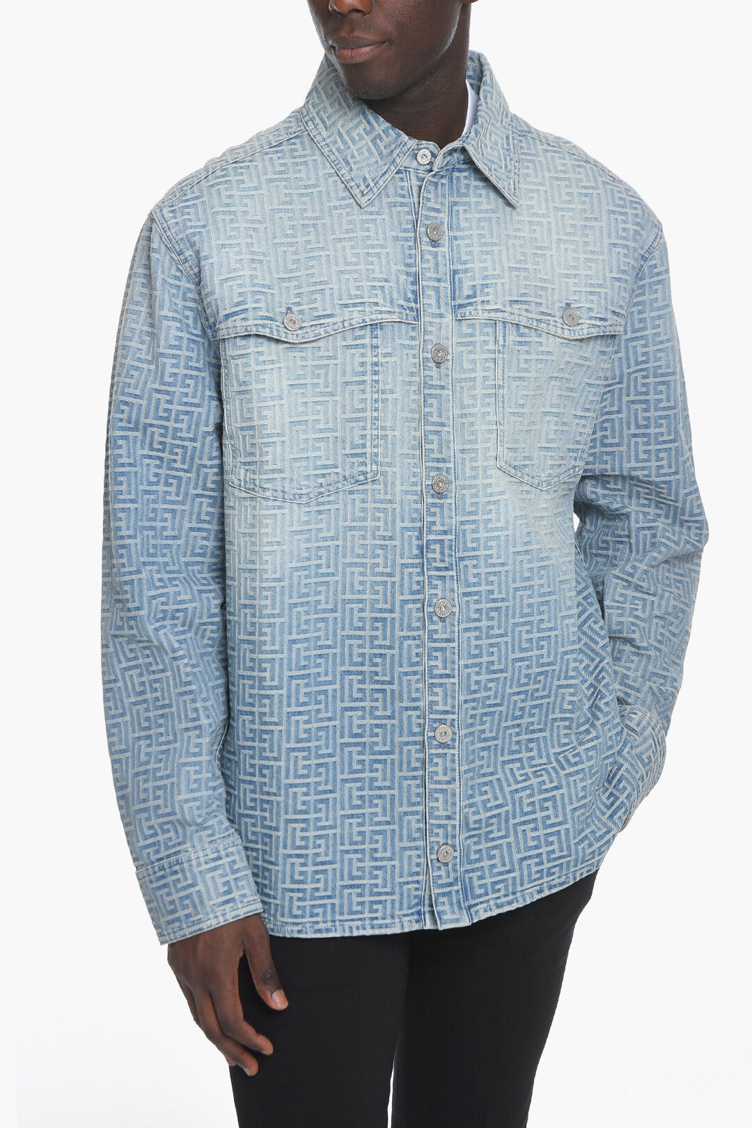 Balmain Denim Biker Jacket with Embossed Logo Pattern men - Glamood Outlet