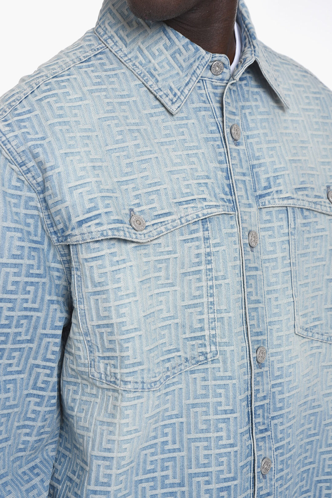 Balmain Denim Biker Jacket with Embossed Logo Pattern men - Glamood Outlet