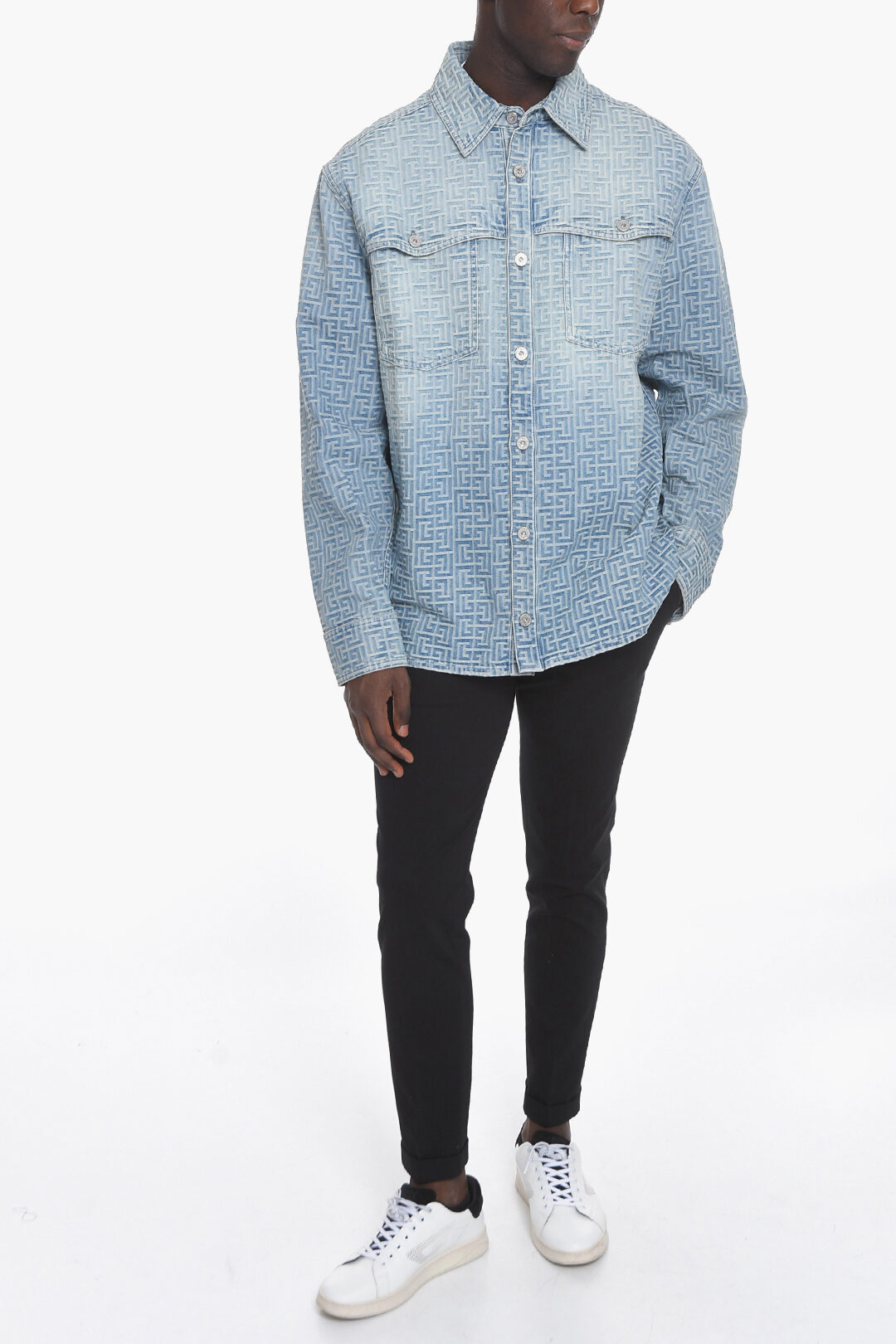 Balmain Denim Biker Jacket with Embossed Logo Pattern men - Glamood Outlet