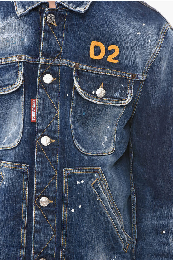 Dsquared2 Denim DAN Jacket with Paint-splatter Print men - Glamood Outlet