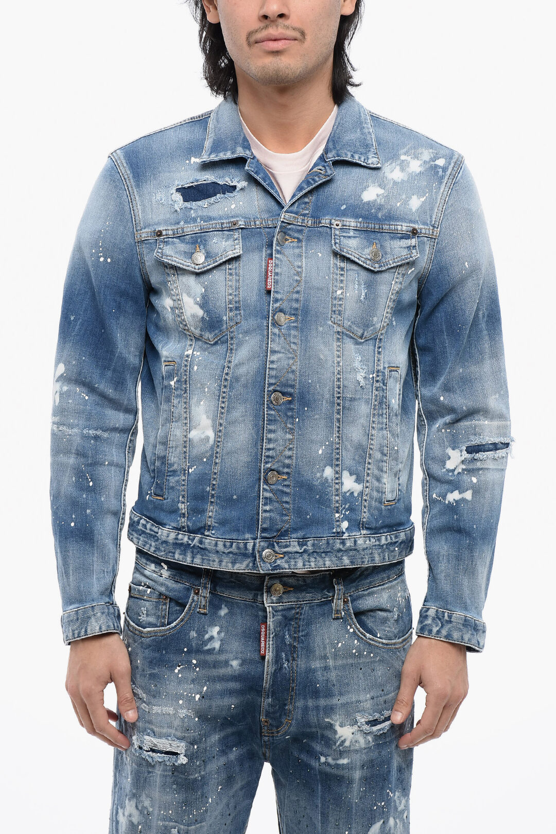 Dsquared2 Denim DAN JEANS Jacket with Paint Sketch Motif men - Glamood ...