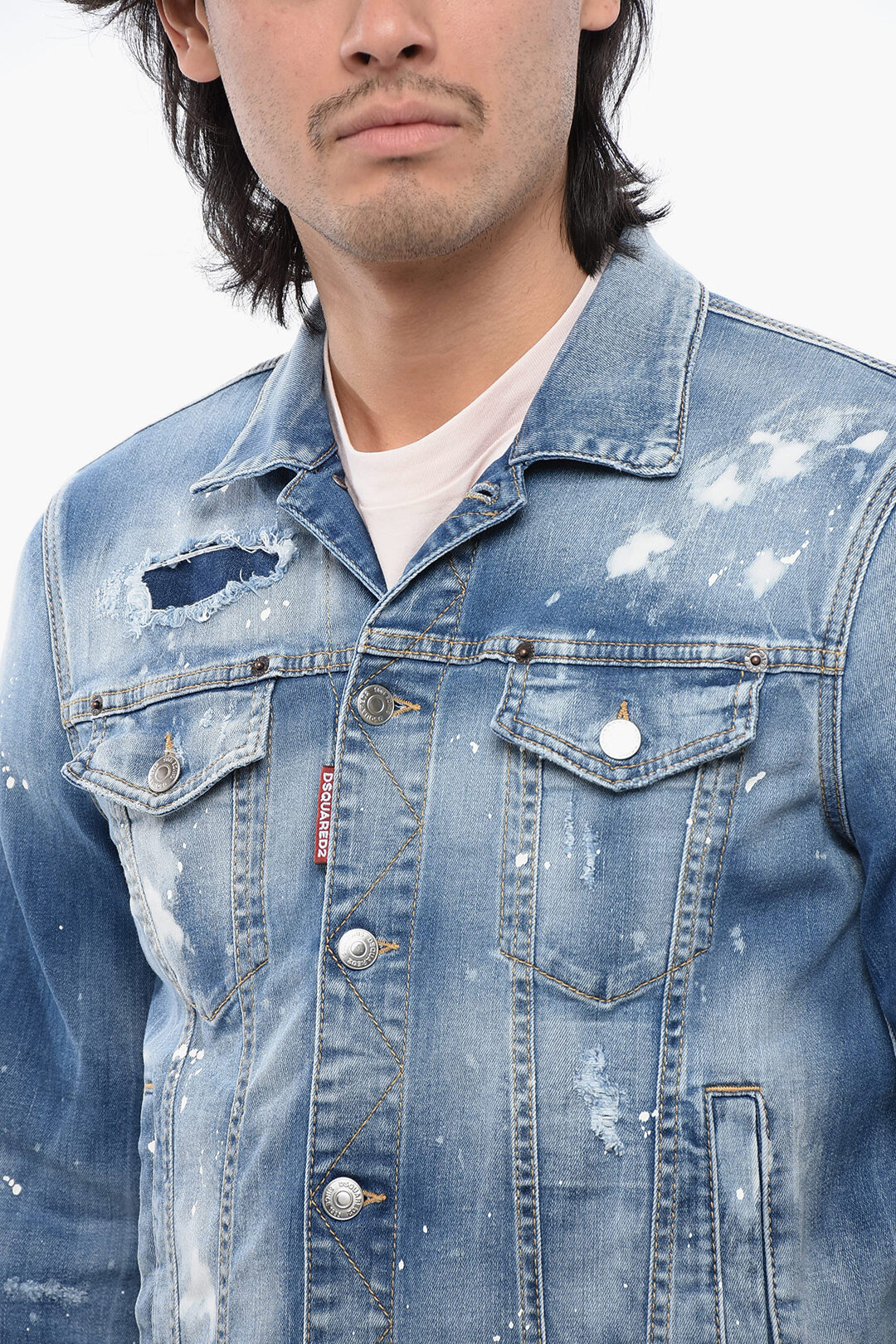 Dsquared2 Denim DAN JEANS Jacket with Paint Sketch Motif men - Glamood ...