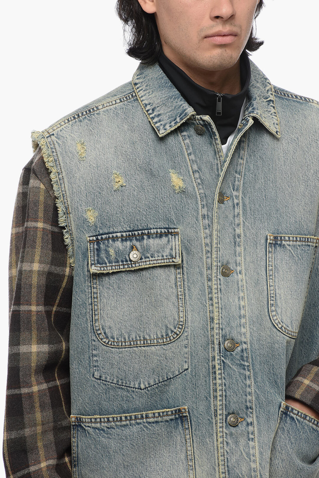 Gucci Denim Jacket With Checkered Wool Sleeves men - Glamood Outlet