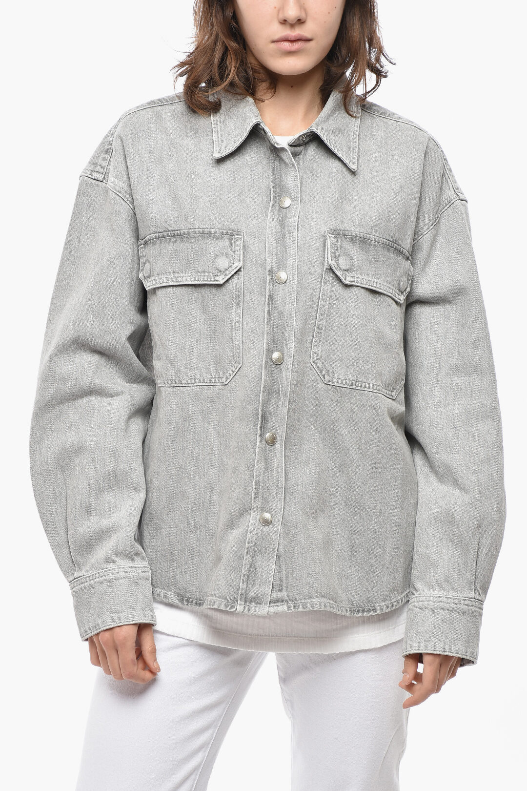 Agolde Denim Shirt with Double Breast Pocket and Side Slits women ...