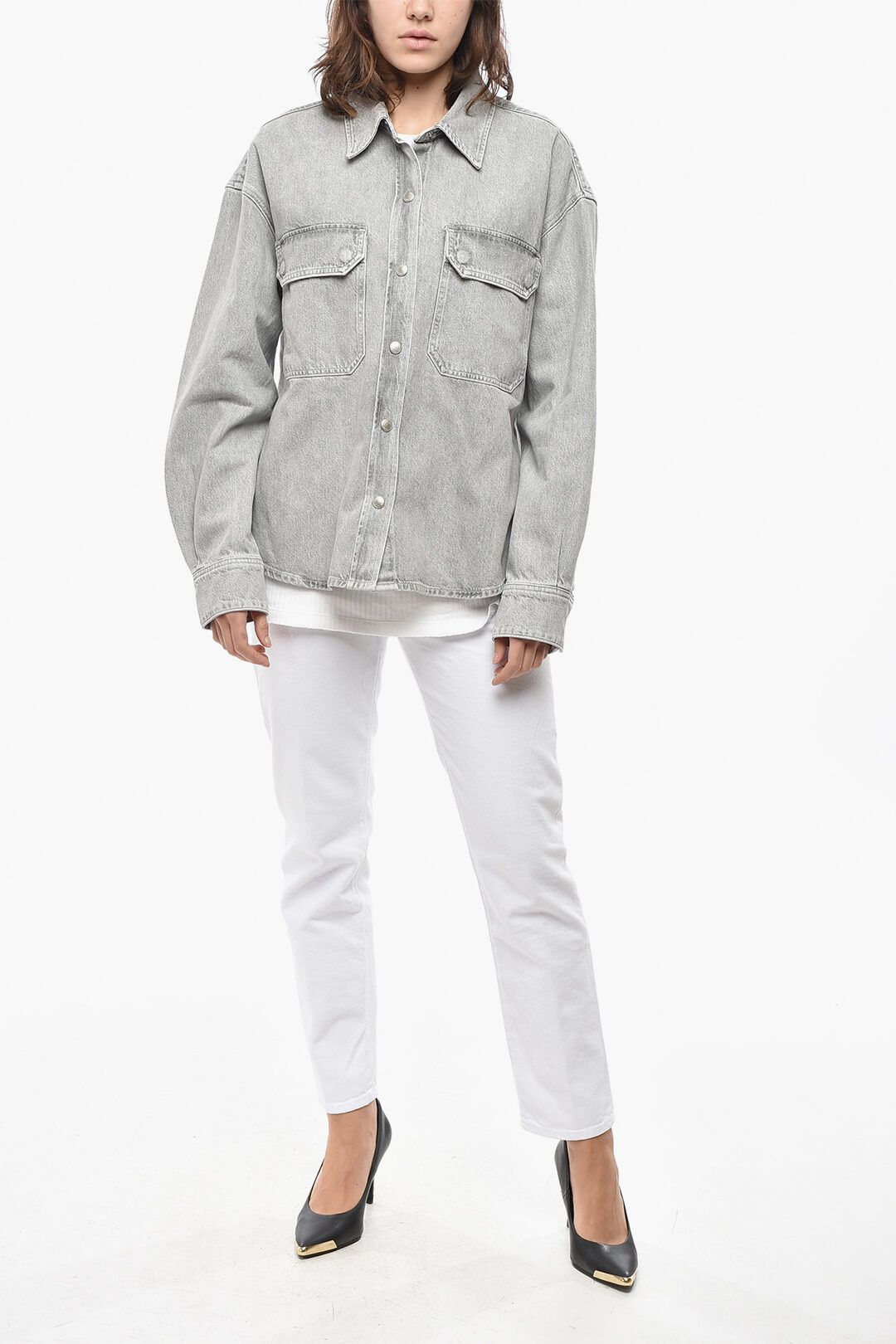 Agolde Denim Shirt with Double Breast Pocket and Side Slits women ...