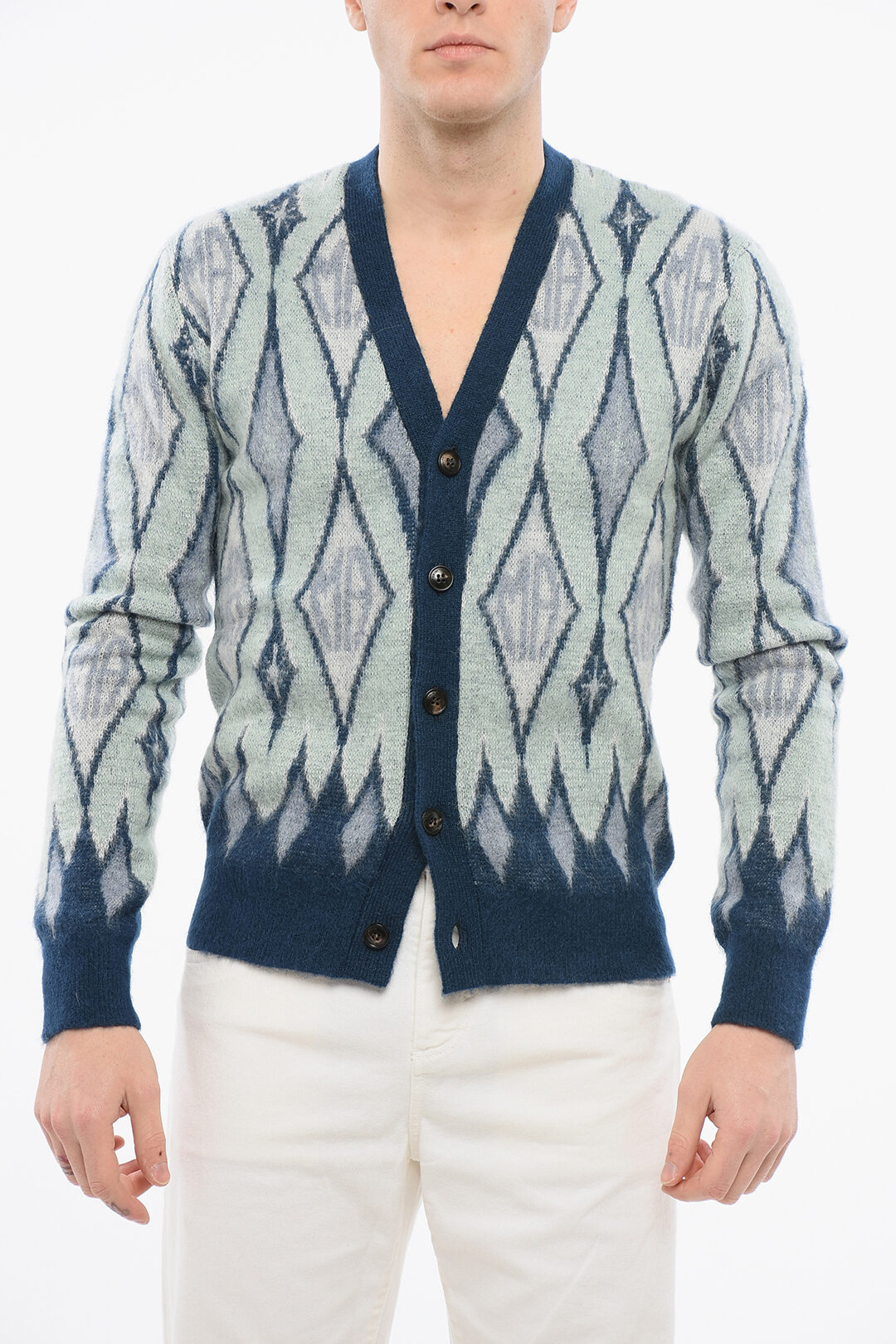 Amiri Diamond Patterned Mohair Blend Cardigan men - Glamood Outlet