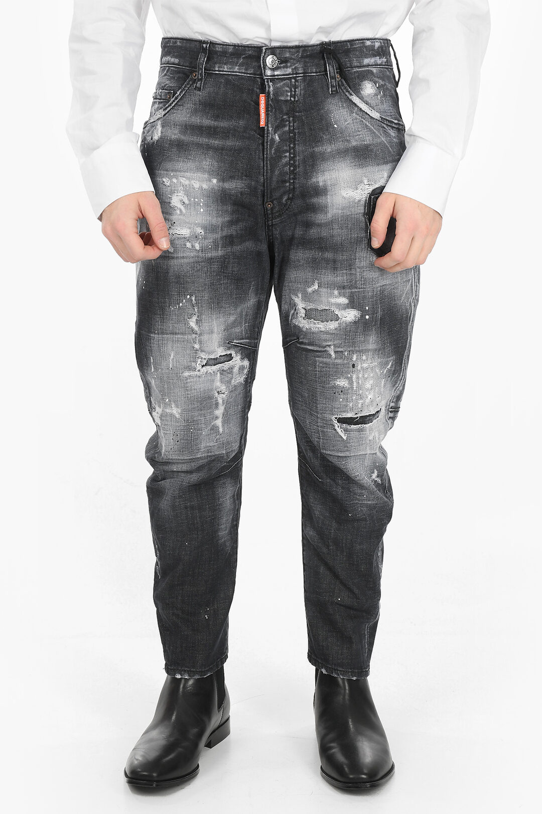 Dsquared2 Distressed Cropped COMBAT Denims with Patches Detailing 17cm ...