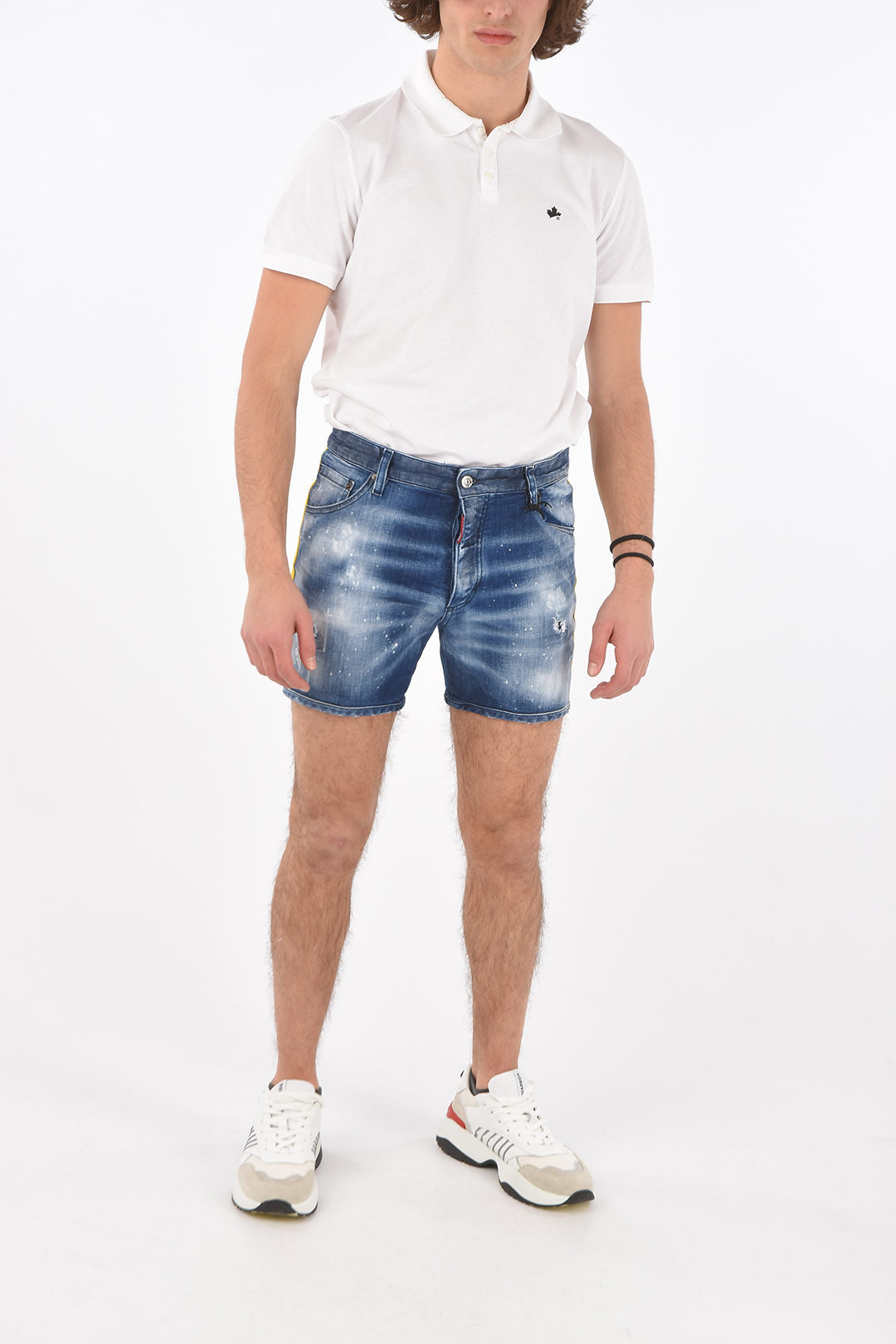 Dsquared2 Distressed Denim DAN COMMANDO Shorts with Logoed Side Bands ...