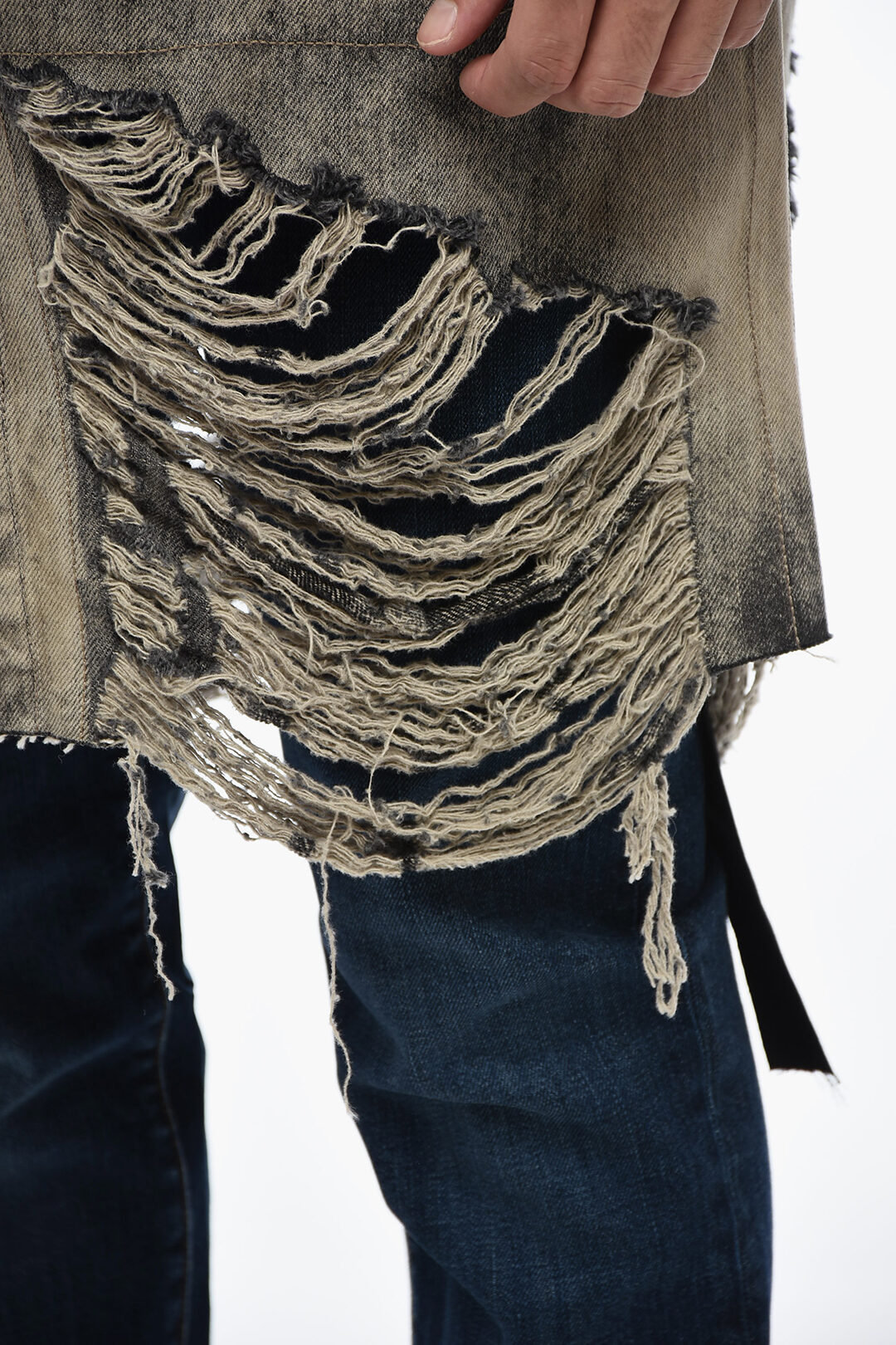 Rick Owens Distressed Denim Overshirt with Fringed Hem men - Glamood Outlet