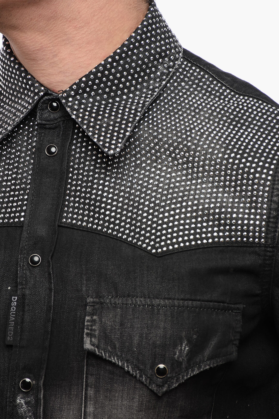 Dsquared2 Distressed Denim Shirt with Rhinestones men - Glamood Outlet