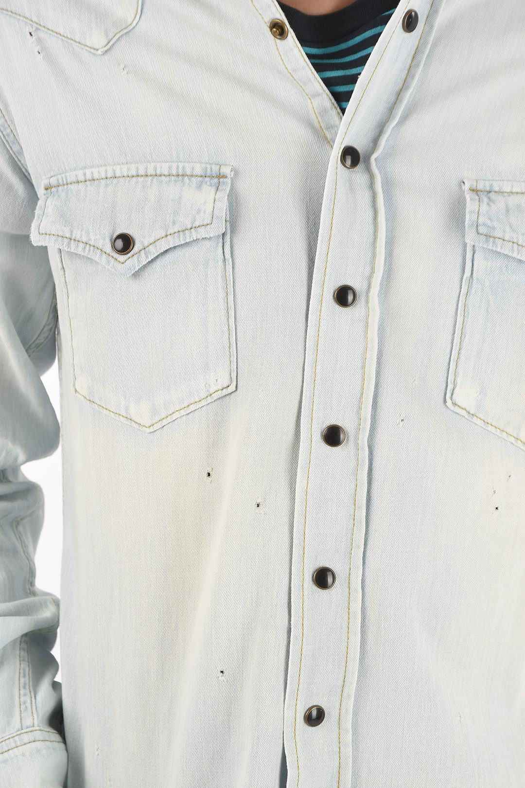 Saint Laurent Distressed Edge Saharan Denim Shirt men - Glamood Outlet