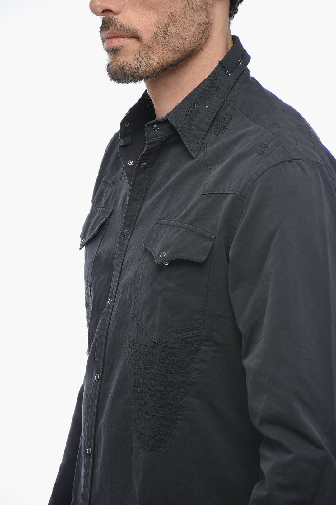 6167 Studio Shirt Distressed Effect Long Sleeved Shirt men - Glamood Outlet