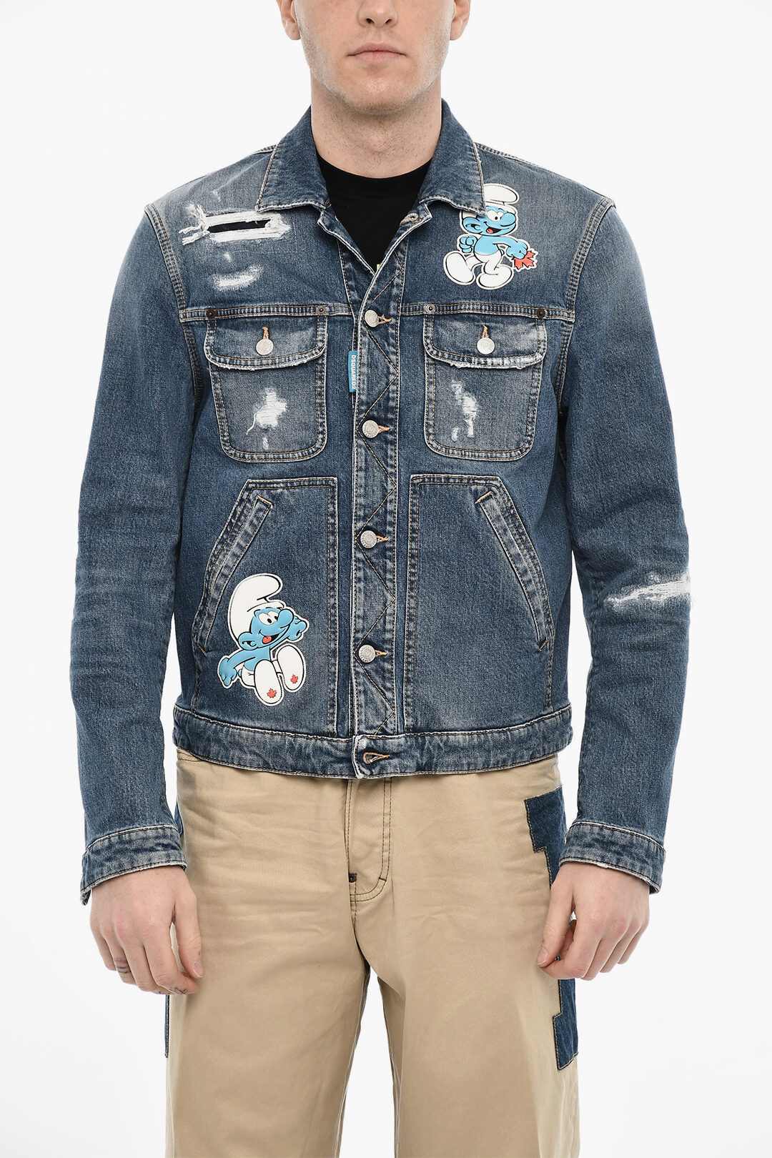 Dsquared2 Distressed Effect SMURFS Denim Jacket men - Glamood Outlet