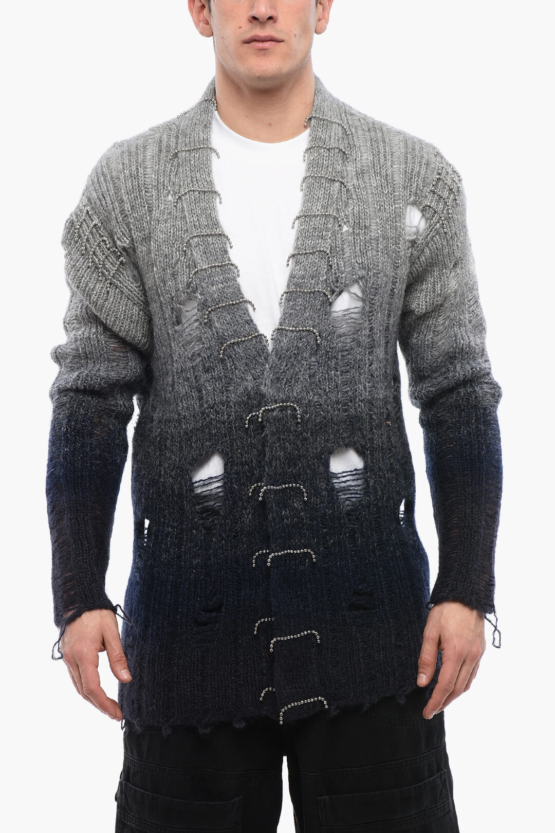 Off-White Distressed Effect Wool Cardigan With Beads Detail men ...