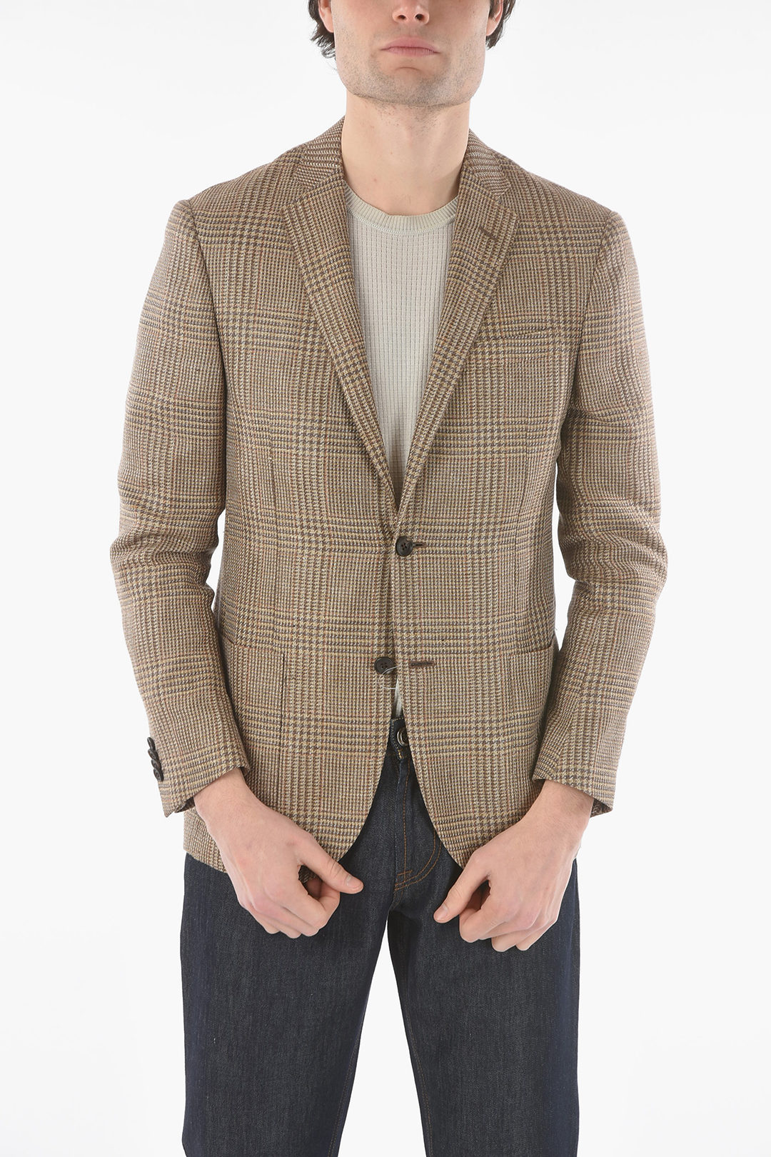 Corneliani district check ACADEMY SOFT notch lapel patch pocket 2 ...