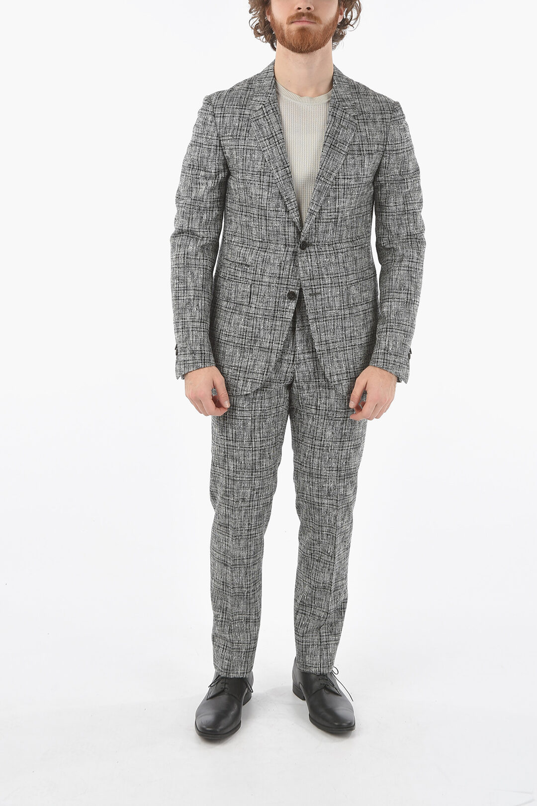 Corneliani district check LOOK belt loops 2-button suit men - Glamood ...