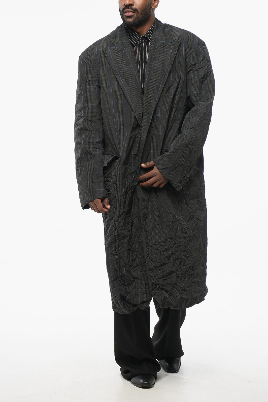 Balenciaga District Check Nylon Trench Coat with Pocket Design men ...