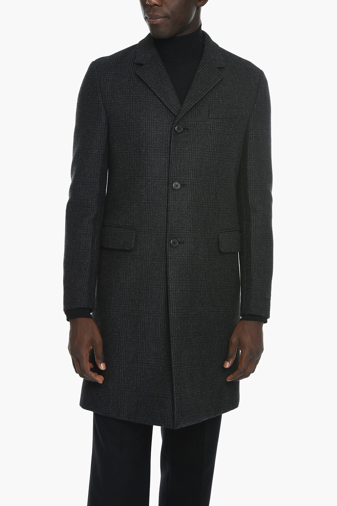 Prada District Check Virgin Wool Coat with Flap Pockets men - Glamood ...