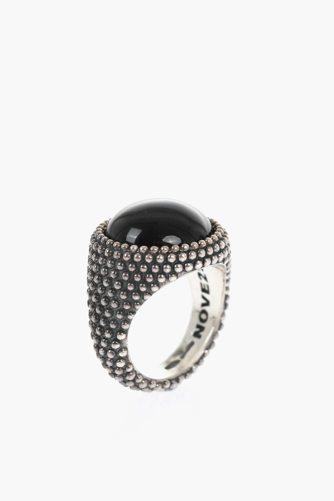 NOVE25 Dotted Oval Signet Ring with Onyx Stone unisex men women - Glamood Outlet