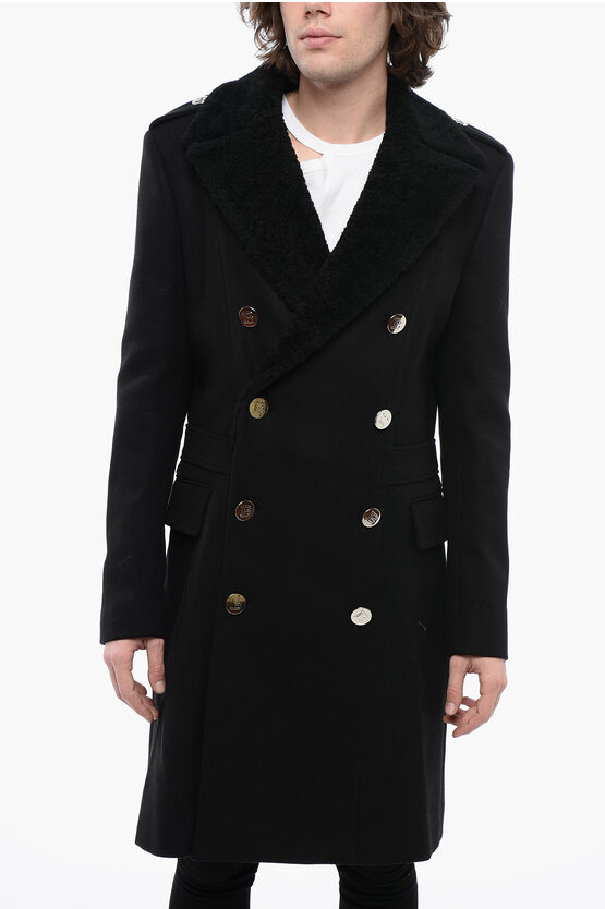 Balmain Double-breasted Eco-shearling Coat With Logoed Buttons In Black ...