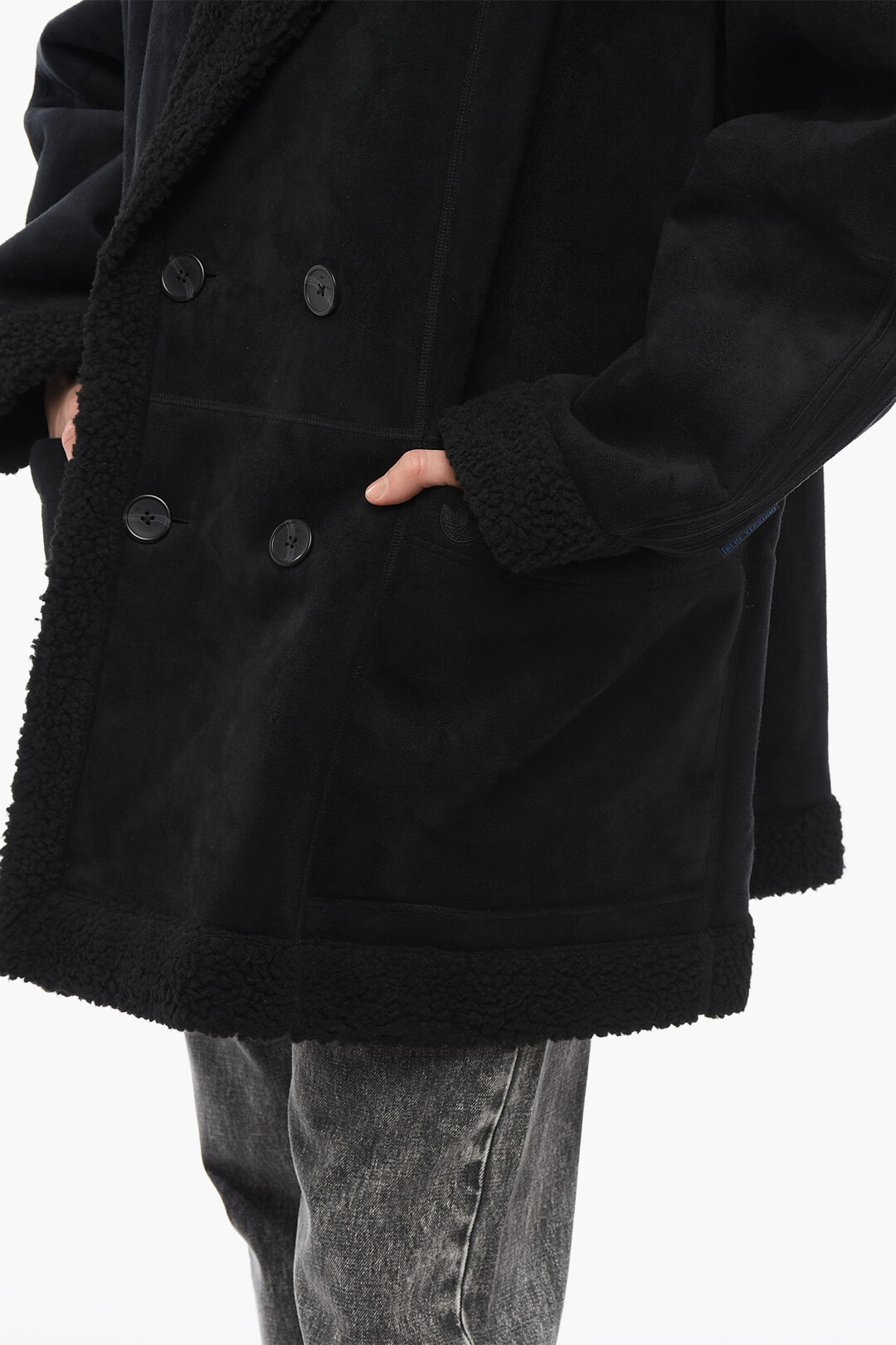 Adidas Double-breasted Eco-Shearling Coat with Patch Pockets men ...