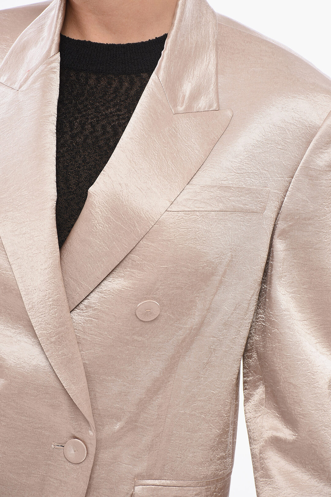 Krizia Double-Breasted Satin Blazer with Crinkled Effect women ...