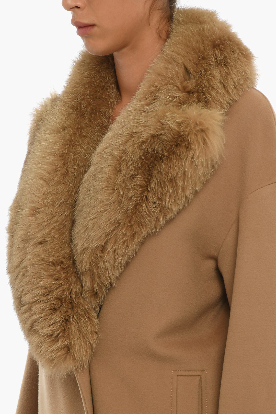Blancha Double Breasted Wool Coat With Fur Collar damen - Glamood Outlet
