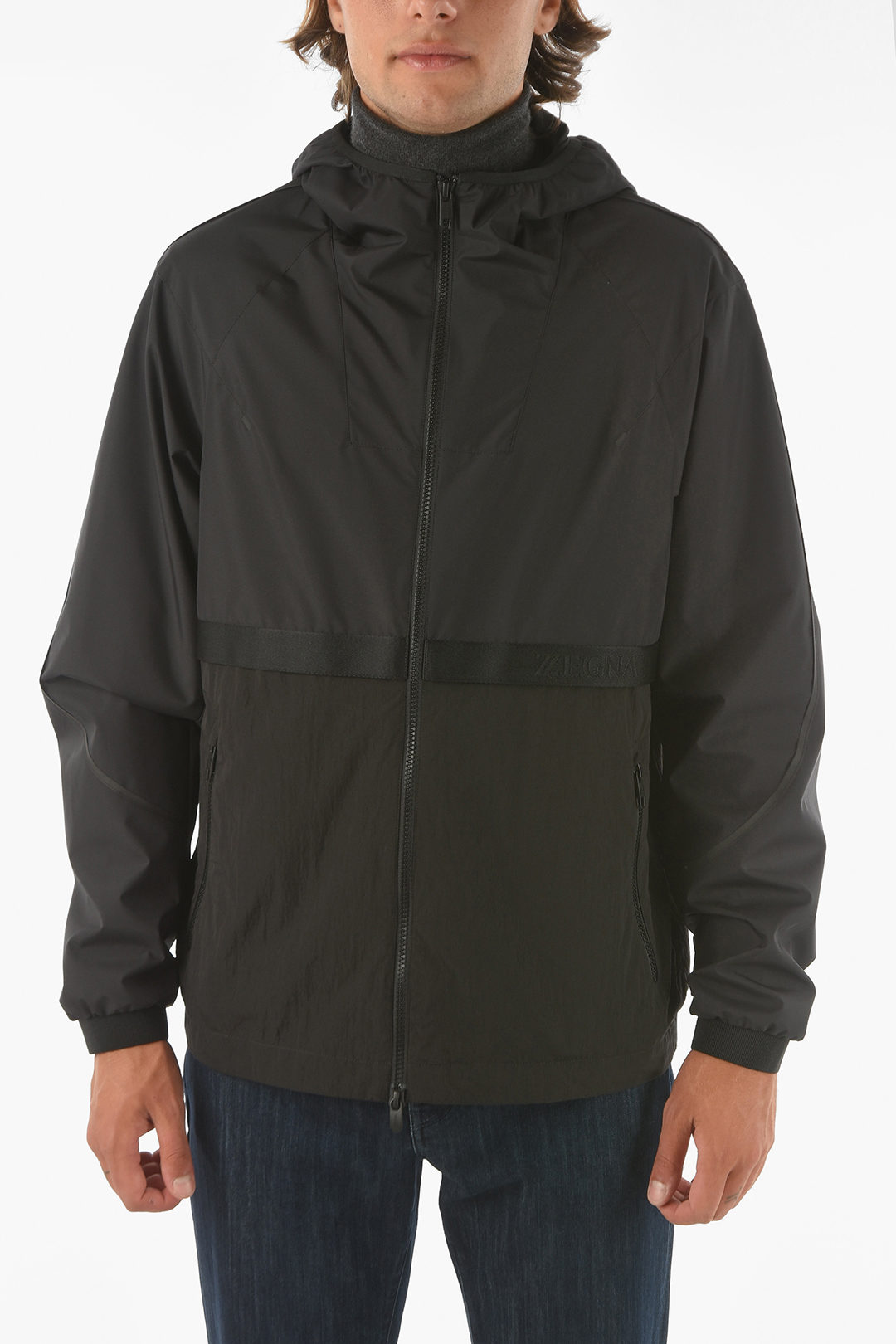 Ermenegildo Zegna Double Layered Windbreaker with Logoed Contrasting ...