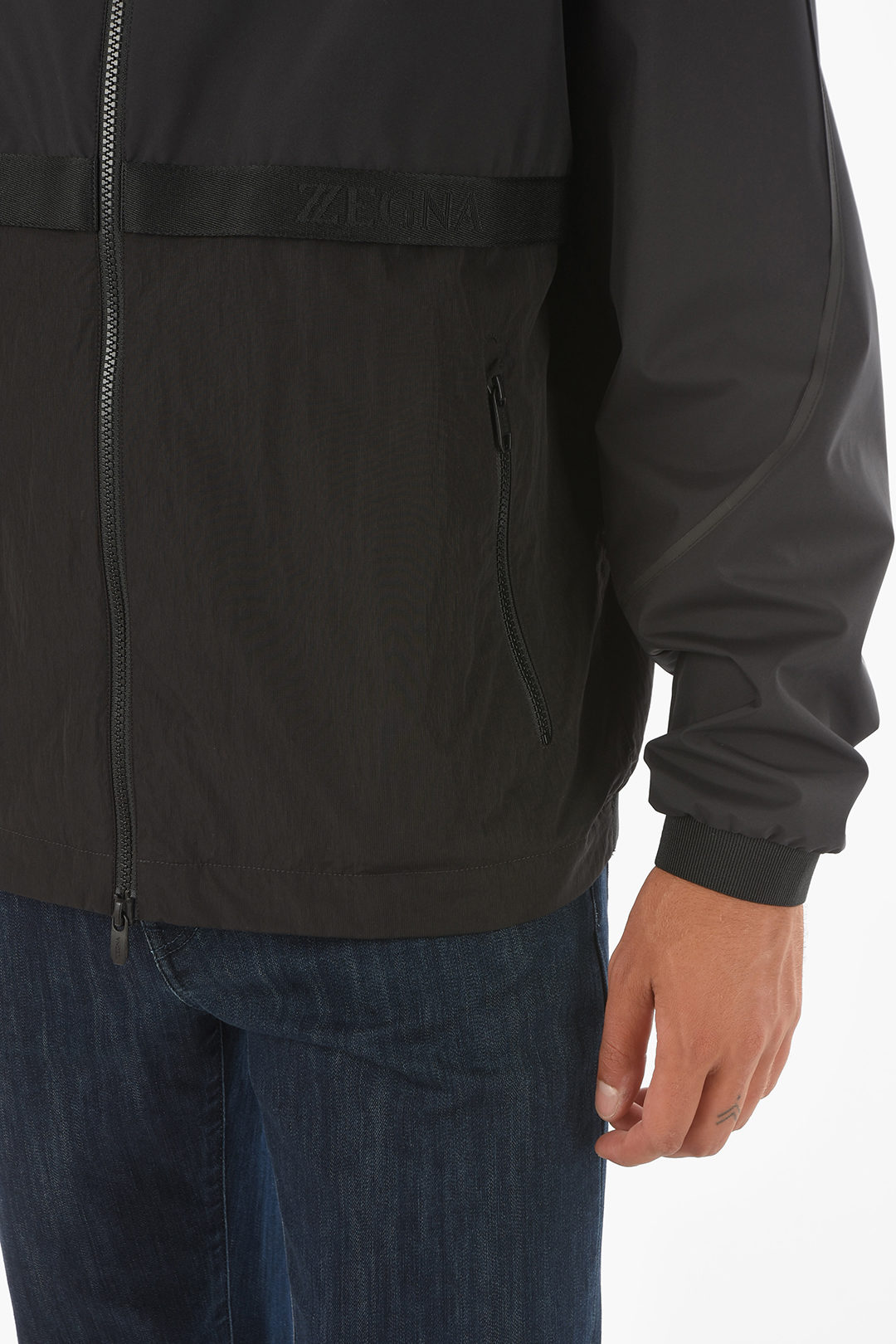 Ermenegildo Zegna Double Layered Windbreaker with Logoed Contrasting ...