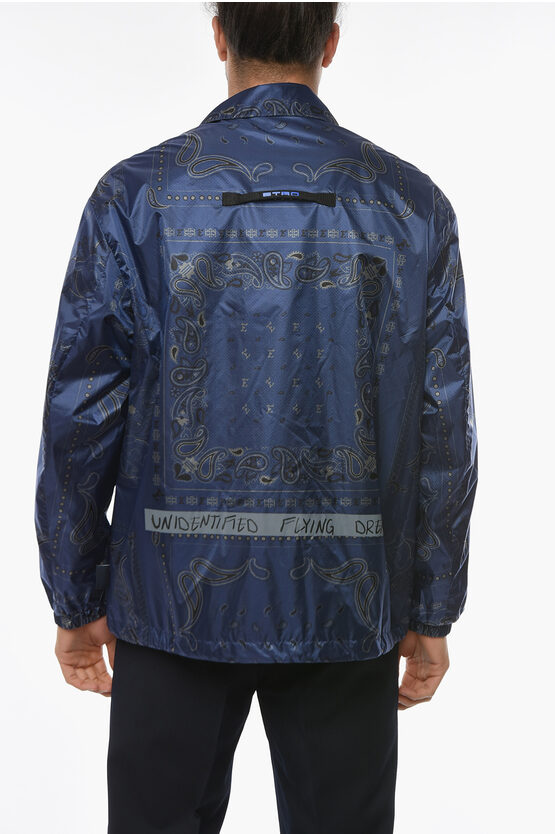 Etro Drawstringed Windbreaker Jacket with Paisley Pattern and Lettering ...