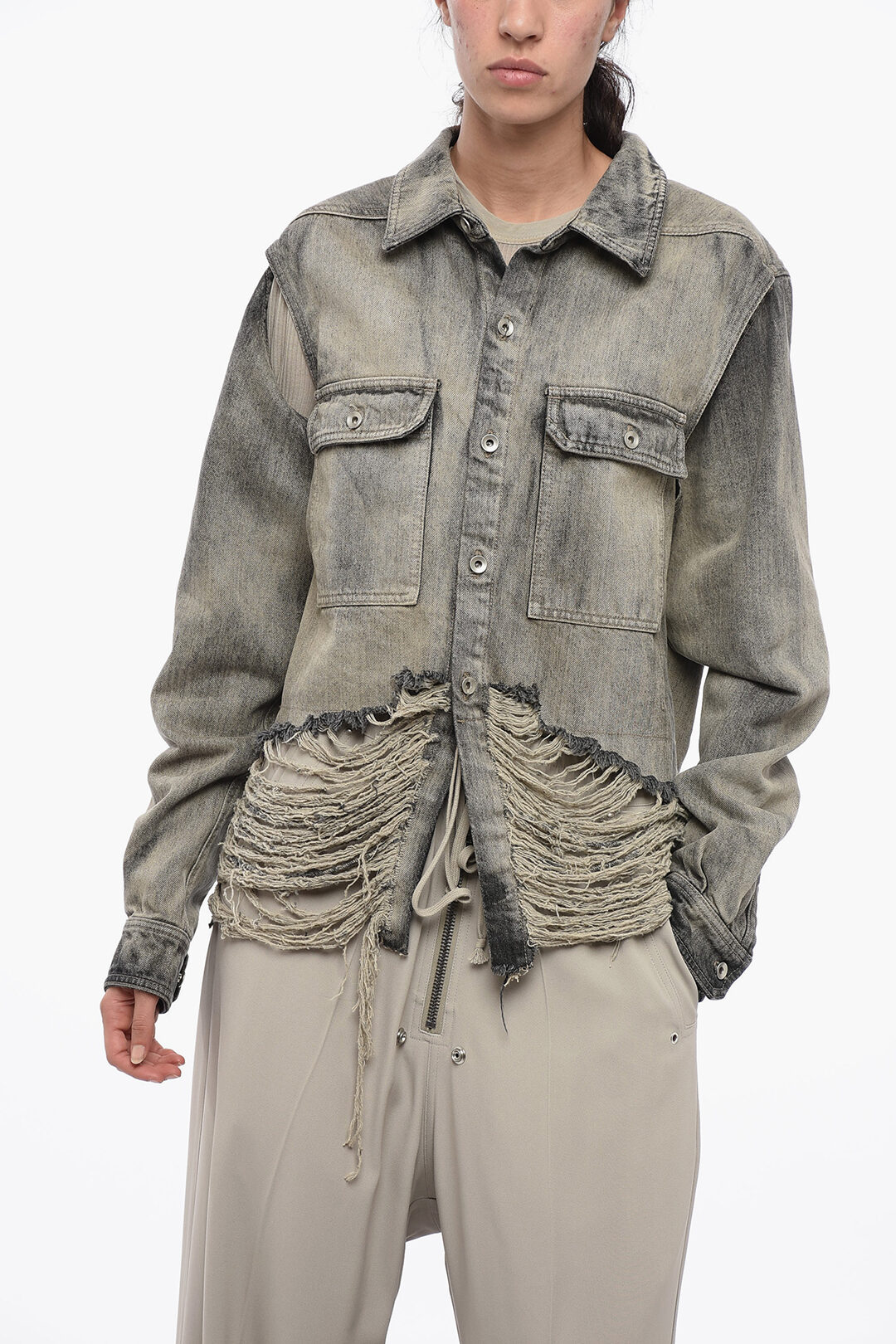 Rick Owens DRKSHDW Destroyed Design Denim Jacket women - Glamood Outlet